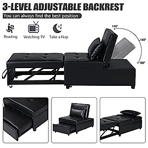 Sleeper Chair Bed, Convertible Chair Bed 4 in 1 Multi-Function Folding Ottoman Sofa Bed with Adjustable Backrest, Modern Single Bed Chair for Living Room/Small Space/Apartment, Black Faux Leather