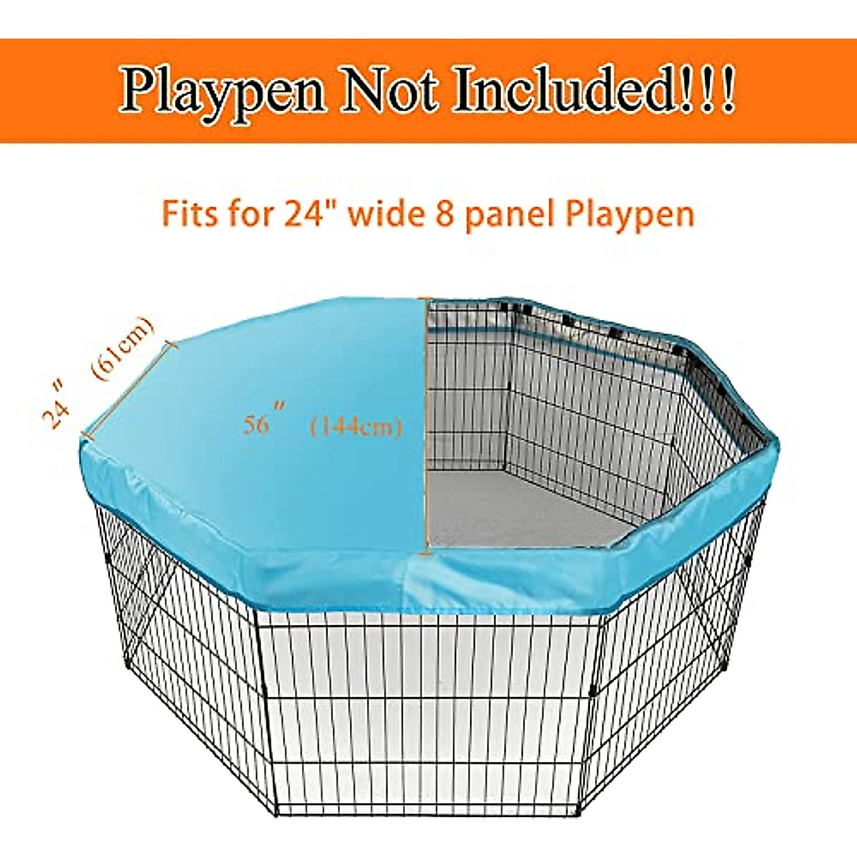 PJYuCien Dog Playpen Mesh Top Cover, Fits 24 Inch 8 Panels Regular Octagon Metal Exercise Pet Playpen, Velcro Connections, Blue (Note: Cover Only, Playpen Not Included !!!)