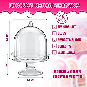 48 Pieces Mini Plastic Cupcake Stand with Lid Tiny Cupcake Stand Round Cake Stand Mini Cake Holder with Lid Cake Display Stand with Cover Mini Candy Box for Candy Dessert Chocolate (Clear)