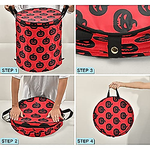 Happy Halloween Skull Pop Up Laundry Hamper with Lid Foldable Storage Basket Collapsible Laundry Bag for Camping Picnics Bathroom