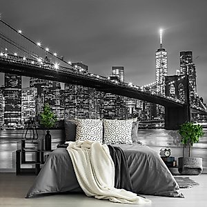 Fightal - Grey New York Mural Wallpaper Brooklyn Bridge Wall Paper Wall Mural City Scape Large Wallpaper for Living Room Bedroom 151"x105"（It's It's not Peel and Stick.）