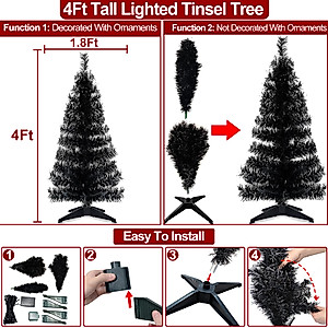 TURNMEON 4 Ft 80 LED Orange Purple Lighted Halloween Tree Decor with Timer DIY 25 Bats Ornament Battery Powered Full Artificial Black Xmas Christmas Tree Halloween Decorations Home Indoor Outdoor