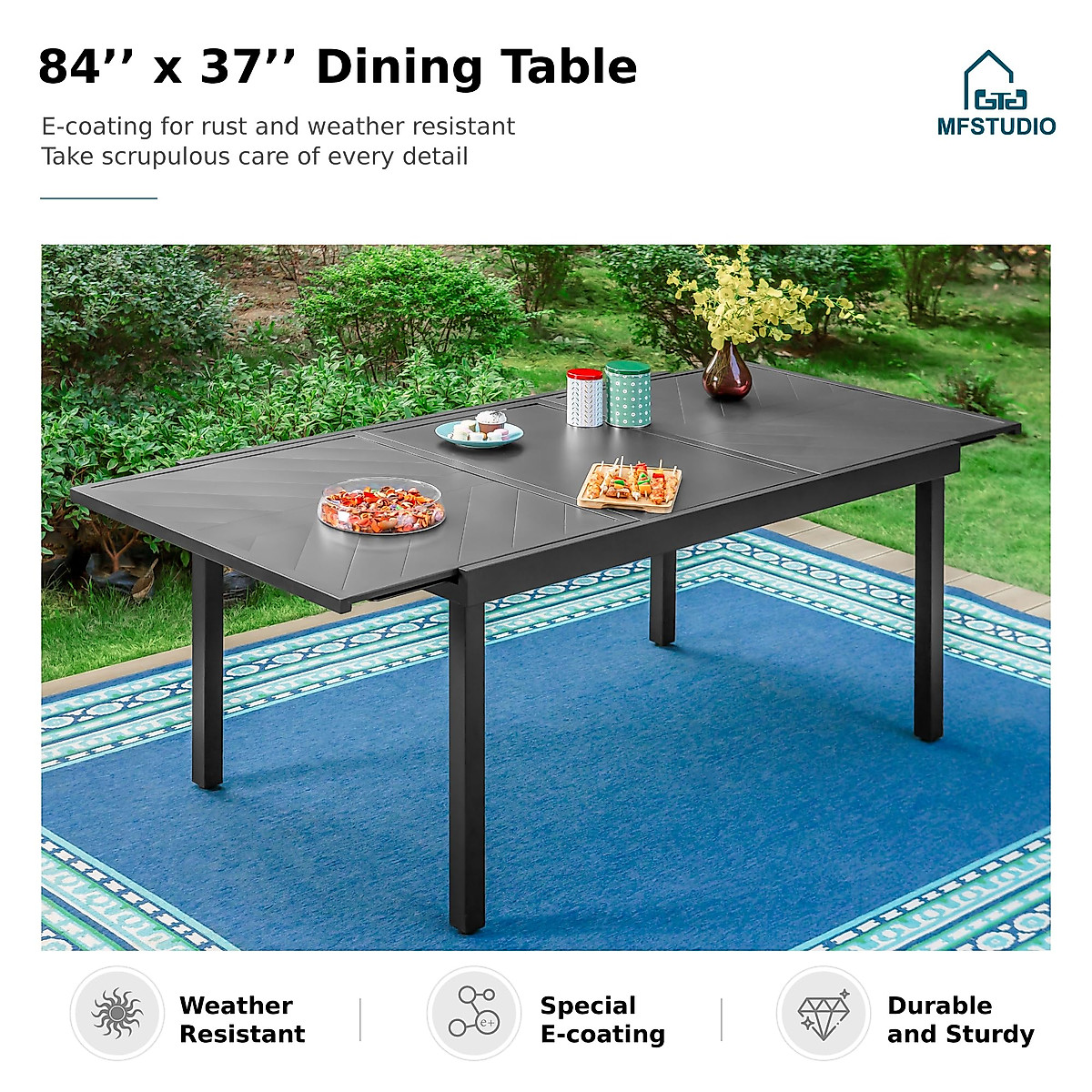 MFSTUDIO 9PCS Outdoor Patio Dining Set with 8 Metal Chairs and Expandable Rectangular Dining Table for 6-8 People, Patio Conversation Set for Deck, Yard, Garden