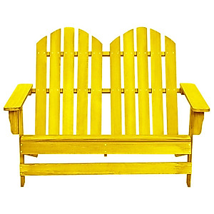 vidaXL Solid Fir Wood 2-Seater Adirondack Chair - Yellow Sturdy and Comfortable Patio Furniture for Garden and Outdoor Spaces