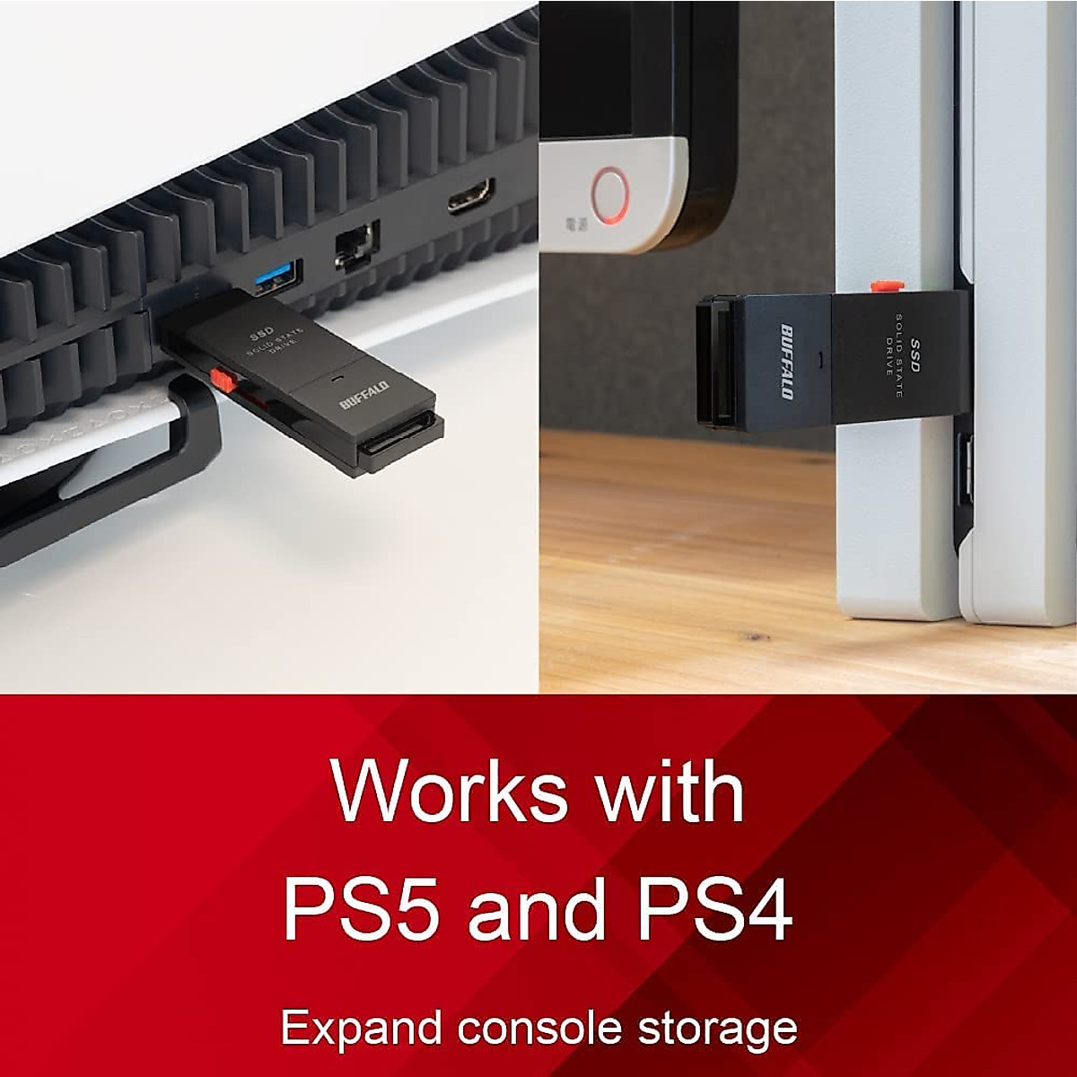 BUFFALO External SSD 1TB - Up to 600MB/s - USB-C - USB-A - USB 3.2 Gen 2 (Compatible with PS4 / PS5 / Windows/Mac) - External Solid State Drive Stick - ‎‎SSD-PUT1.0U3B