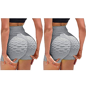 Bblulu High Waisted Workout Shorts for Women Butt Lifting Tummy Control Workout Short Fashion Textured Slimming Booty Shorts