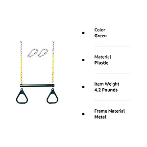Take Me Away 18'' Trapeze Swing Bar Rings 48'' Heavy Duty Plastic Coated Chains Swing Set Accessories Playground Swing seat, Green