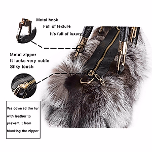 Fur Story Women's Fox Fur Chain Bag Fuzzy Shoulder Handbag for Women Big Fluffy Tote Cute Purses Black Bag