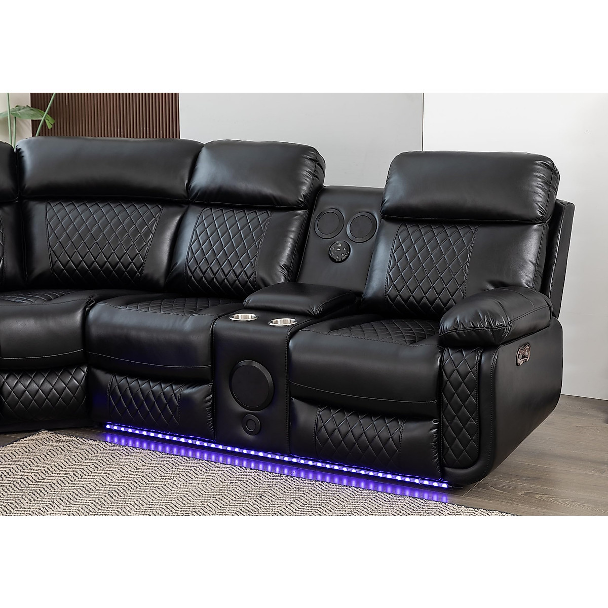Power Recliner Sofa Sectional Couches with Speaker LED Light Strip Cup Holders Console Table Storage for Home Theater Living Room Office
