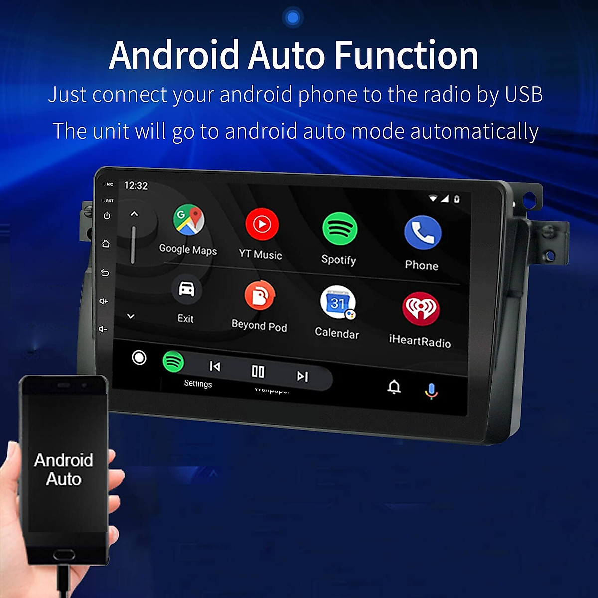 for BMW-3-Series-E46-1999-2004,with 1G RAM 32G ROM Bluetooth GPS Navigation Touch Screen EZoneTronics,9 inch Capacitive Touch Screen High Definition ezone-e46-132