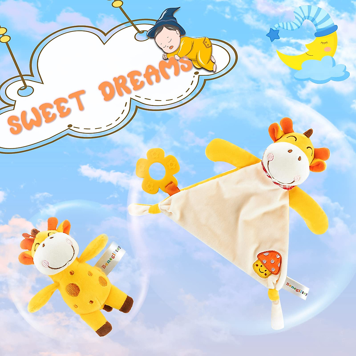 by Rattle Toys for Babies 0-6 Months Soft Baby Toys Stuffed Animal Plush Rattle Newborn Sensory Toys Newborn Infant Security Blanket Loveys Small Animals Doll（Giraffe）