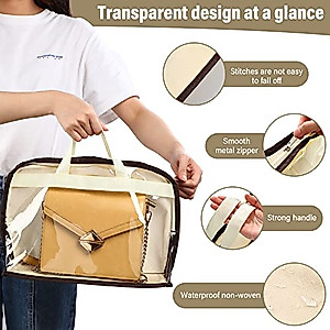 15 Pcs Clear Dust Bags for Handbags Purse Storage Organizer 3 Sizes Clear Handbag Organizer Purse Dust Cover Closet Hanging Bag with Zipper and Handle for Closet Handbags Purses