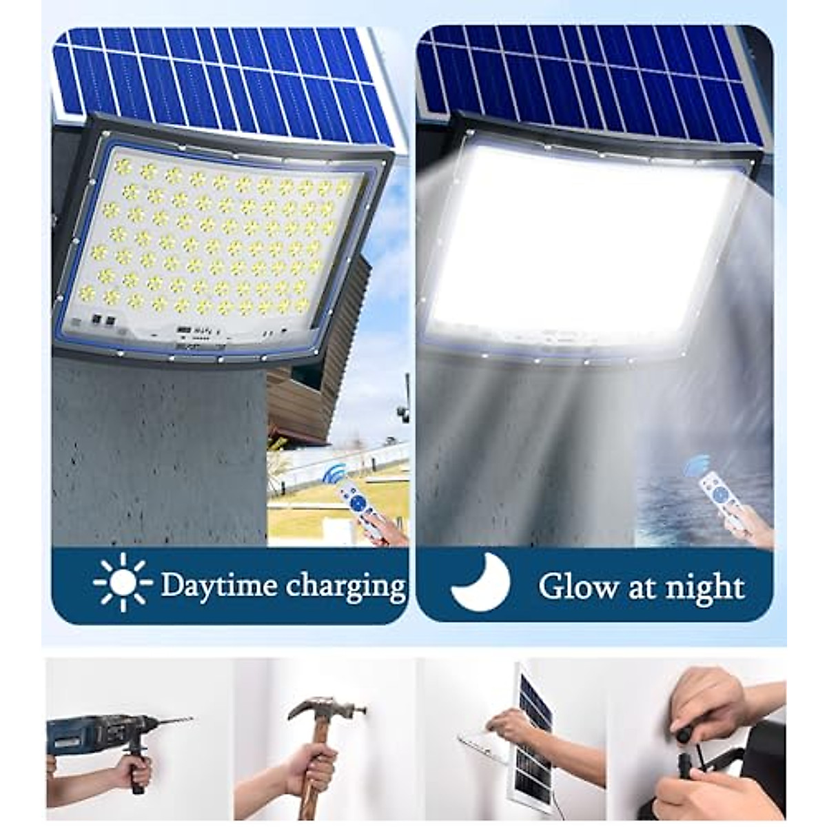 ZXXHNNAIH Solar Street Light IP65 Waterproof Solar Street Lights Outdoor,with 16.4ft Cables Street Solar Light,Easy-to-Install for Basketball Court Backyard