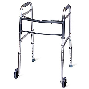 Carex Folding Walker for Seniors - Adult Walker With Wheels - Portable Medical Walker with Adjustable Height, 30-37 Inches, Aluminum, Lightweight