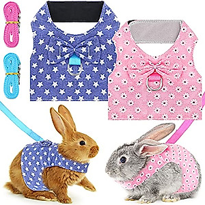 2 Set Rabbit Harness with Leash Adjustable Bunny Guinea Pig Bowknot Harness Set for Small Large Pets Costume Walking (M)