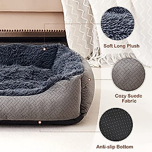 INVENHO Large Dog Bed for Large Medium Small Dogs, Rectangle Washable Dog Bed, Orthopedic Dog Sofa Bed, Durable Plush Pet Bed, Soft Calming Sleeping Puppy Bed with Anti-Slip Bottom L(30"x24"x9")