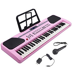 iMeshbean Kids 24'' Electric Keyboard Piano 61 Keys Piano, Electronic Piano with Microphone Music Keyboard Piano for Girls Boys Children (Pink)