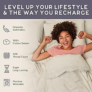 Lincove 100% Cotton Sateen 4 Piece Bed Sheet Set – 400 Thread Count, Ultra Soft Luxury Sheets with 15” Deep Pockets - Includes 1 Fitted Sheet, 1 Flat Sheet, 2 Pillowcases (Queen, Ivory)