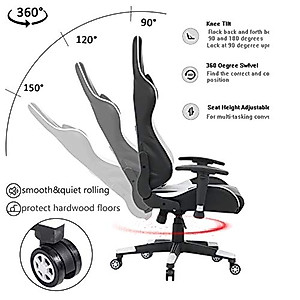 Devoko Gaming Chair Racing Style High Back Computer Chair with Adjustable Armrests Ergonomic Office Chair Executive Swivel Task Chair with Headrest and Lumbar Support (White)