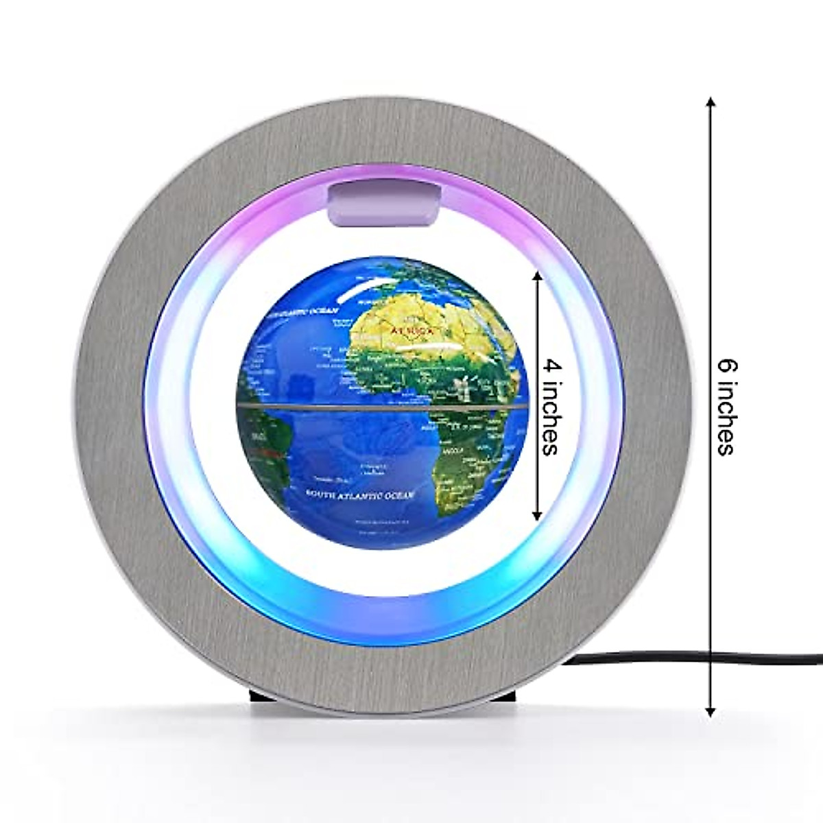 Flagest Magnetic Levitation Floating Globe - Levitating O Shape Globe with LED Lights for Educational Home Office Desk Decor - Birthday Holiday Party Christmas Gift (4Inches Globe）