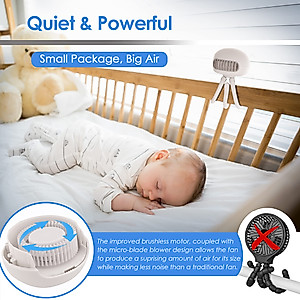 Portable Bladeless Baby Stroller Fan, Rechargeable Battery-Operated Fan with 3 Breeze Settings and Quiet Motor, Personal Fan for Baby Car Seat, Camping, Desk, Golf Cart, Wheelchair, and More (Black)