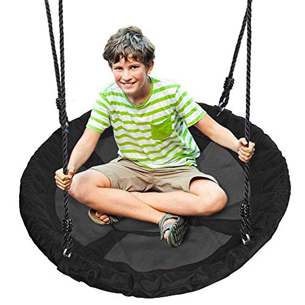 SereneLife Saucer Swing with Hang Kit, Outdoor Tree Swing with Swivel Spinner for Kids (Black)