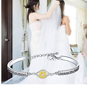 FEELMEM Bridesmaid Jewelry Today My Maid of Honor Forever My Best Friend Sunflower Bracelet Bridesmaid Proposal Gift