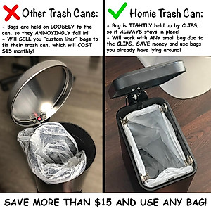 Homie Soft Close, Slim Trash Can 3.6 Gallon with Anti - Bag Slip Liner and Lid, Use as Mini Garbage Basket, Slim Dust Bin, or Decor in Bathroom, Restroom, Kitchen, or Bedroom (Matte Black)