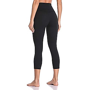 Colorfulkoala Women's High Waisted Yoga Capris 21" Inseam Leggings with Pockets (L, Black)