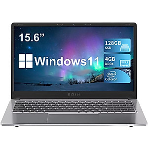 SGIN Laptop 15.6 Inch, 4GB DDR4 128GB SSD Laptops with Intel Celeron Quad Core Processor(up to 2.5 GHz), Intel UHD Graphics 600, Mini HDMI, WiFi, Webcam, USB3.0, Bluetooth 4.2
