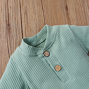 CIYCUIT Newborn Baby Boy Girl Outfits Long Sleeve Ribbed Romper Pants Set 0 3 6 12 18 24 Months Gender Neutral Baby Clothes Light Green 12-18 Months