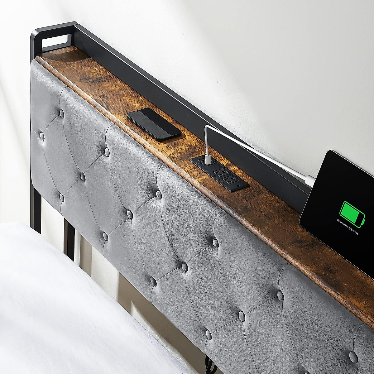 IDEALHOUSE Full Size Bed Frame with 4 Storage Drawers and Charging Station, Upholstered Velvet Platform Bed Frame with Storage Headboard and Sturdy Wooden Slats Support, No Box Spring Needed