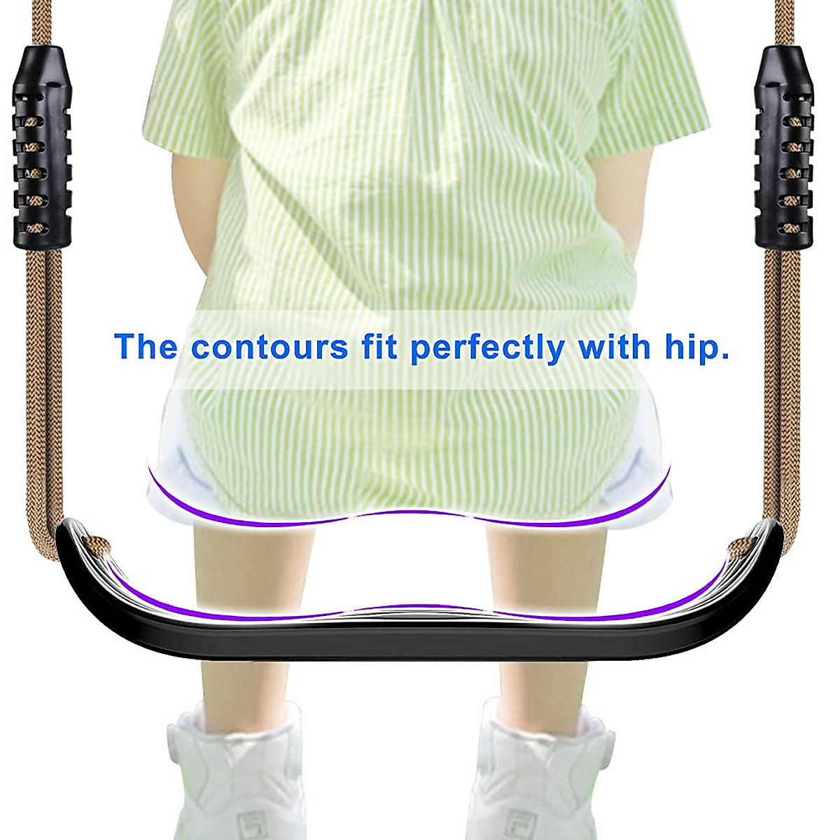 SELEWARE Plastic Swing Seat, Non Slip Tree Swing Set with Adjustable Rope and 2 Carabiners, Heavy Duty Playground Swing Set Accessories for Kid Indoor Outdoor Backyard, Black