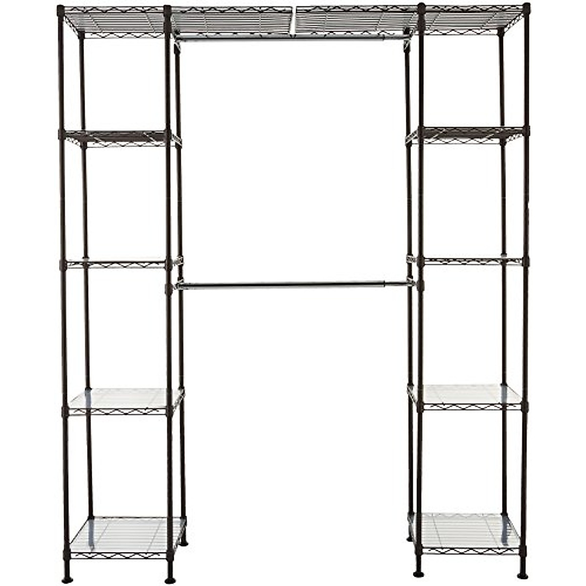 Amazon Basics Expandable Metal Hanging Storage Organizer Rack Wardrobe with Shelves, 14"-63" x 58"-72", Bronze & Collapsible Fabric Storage Cubes Organizer with Handles, Beige - Pack of 6