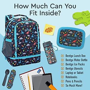 Bentgo® Kids 2-in-1 Backpack & Insulated Lunch Bag Set Water Bottle - New & Improved 2023 (Dinosaur)