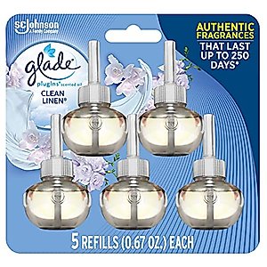 Glade PlugIns Refills Air Freshener, Scented and Essential Oils for Home and Bathroom, Clean Linen, 3.35 Fl Oz, 5 Count