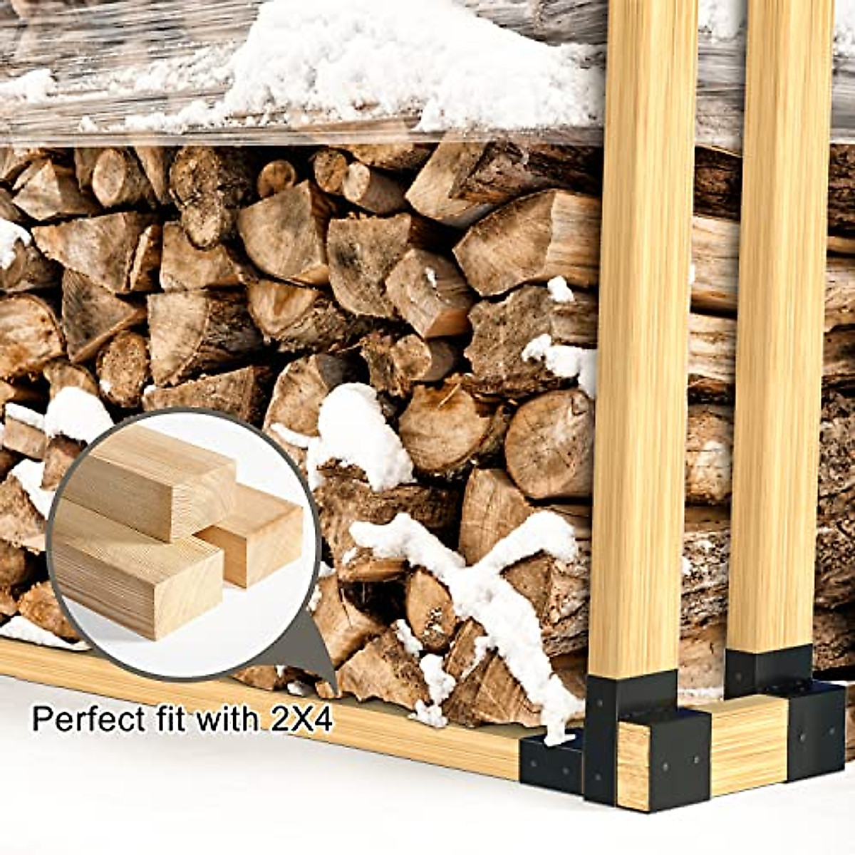 Urban Deco Firewood Rack Outdoor Bracket Kit - Log Racks Outdoor For Firewood Adjustable Log Holder Heavy Duty Firewood Rack Brackets - Black Wood Rack - Pack Of 4