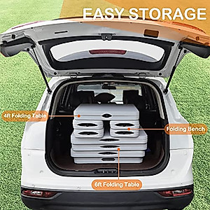 BOSOVEL 6ft Folding Table Fold in Half w/Handle White Plastic Heavy Duty for Outdoor & Indoor Party Dining Picnic Camping Wedding BBQ Catering Garden Kitchen Market Events