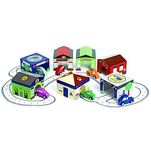 Excellerations 5.5 inches H, Wooden Town Block Play Structures, Houses, Set of 7, Preschool Educational Toy, Ages 3 Years and Up