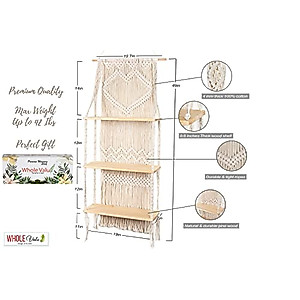Macrame Wall Hanging Shelf-ideal décor-plants storage bookshelf-Bohemian Decorative Shelves-Boho Floating Indoor Shelving–For bedroom kitchen bathroom room with window Plant hanger 3 Tier Heart