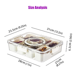 Mimeile Plastic Seasoning Organizer Box Spice Storage Containers Snack Condiment Food Holder 8 Compartment with Sealing Lid Handle Divided Serving Tray for Kitchen Cabinet Pantry Refrigerator