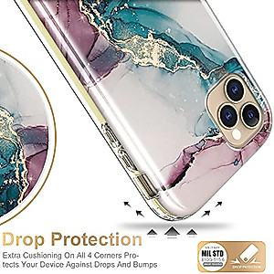 Esdot iPhone 12 Pro Max Case with Built-in Screen Protector,Cover with Fashionable Designs for Women Girls,Protective Phone Case for Apple iPhone 12 Pro Max 6.7" Turquoise Pink Marble