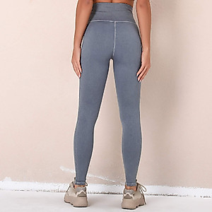 Bblulu Women's Hight Waisted Stretch Ripped Skinny Yoga Pants Solid Distressed Pants Non See Through Workout Running Tights