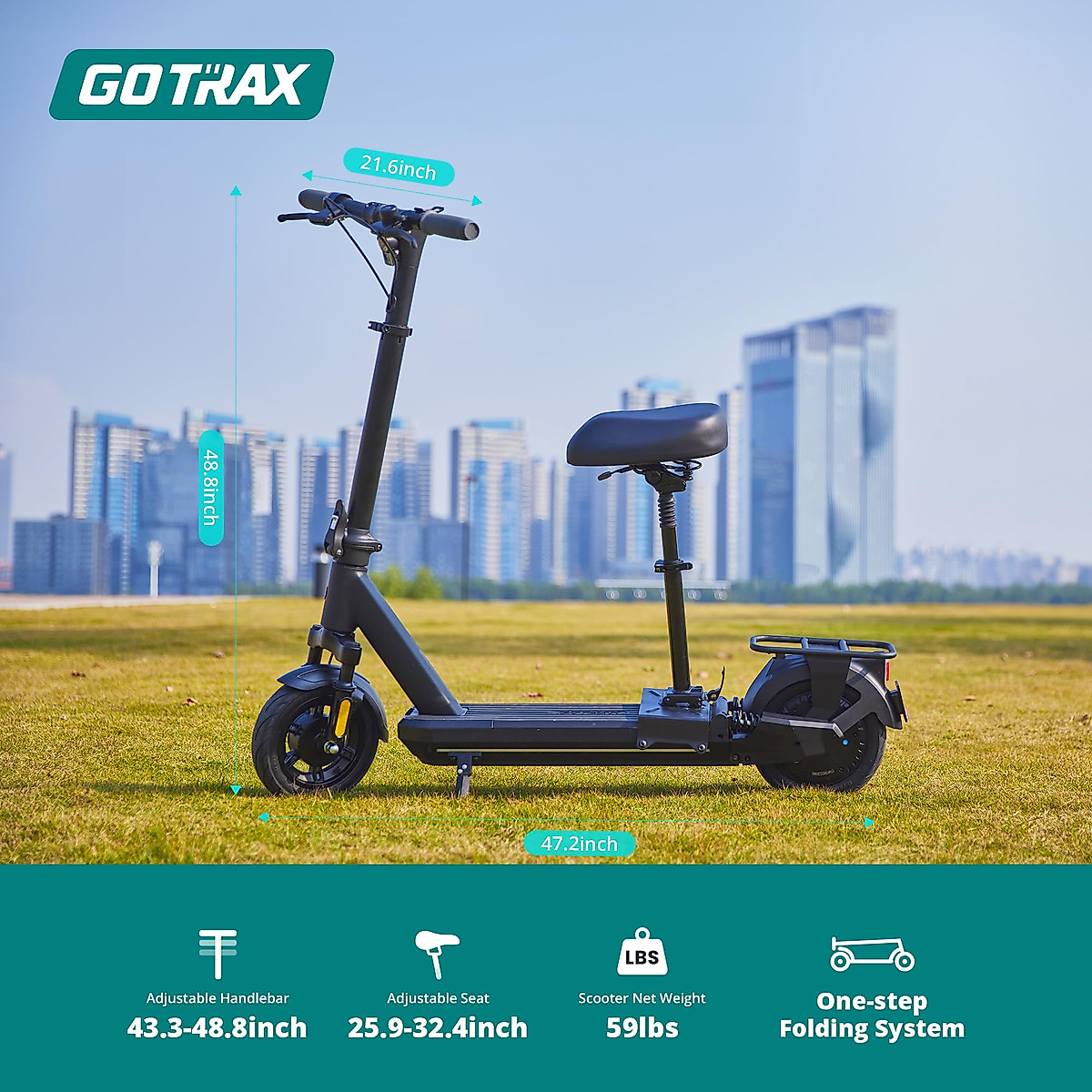 Gotrax Eclipse Ultra Saddle Electric Scooter, 20MPH, 28Miles, Adjustable Handlebar Height, Foldable, Detachable Seat, Cruise Control, Dual Suspension, LED Display, One-step Folding