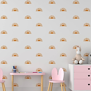 Sunshine Decal 4 Sheets Sun Wall Decal PVC Boho Wall Decals Removable Wall Sun Sticker Graphic Kids Playroom Decor for Nursery Kids Room Home Wall Art Playroom Decor (Half Sun Style)