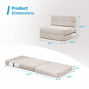 Mjkone Floor Sofa Couch, Convertible Futon Sofa Bed with Memory Foam, 3 in 1 Foldable Couch Bed, Pull Out Sleeper Sofa for Living Room/Apartment/Office (Beige, Single)