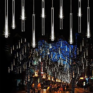 BrizLabs Christmas Meteor Shower Lights, 12 inch 10 Tubes 240 LED Cool White Falling Rain Christmas Tree Light, Outdoor Cascading Icicle Plugin Christmas Light with Timer for Xmas Tree Holiday Decor