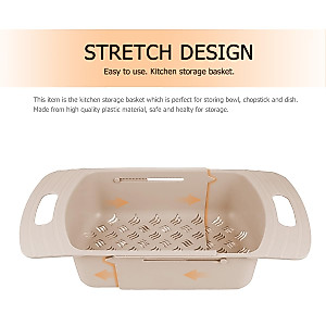 Extendable Colander Strainer Basket Over the Sink - Retractable Kitchen Sink Basket to Wash Vegetables and Fruits Khaki