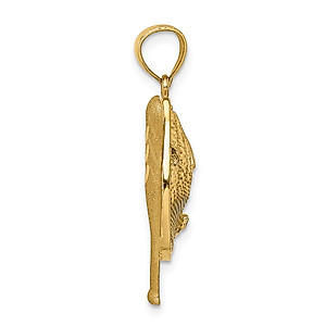 Solid 14k White and Yellow Gold Two Toned Diamond-Cut Baseball Bat Glove Ball Pendant Charm