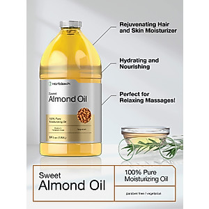 Horbäach Sweet Almond Oil 64 fl oz | for Hair and Skin | Cold Pressed & Hexane Free | Bulk Size Carrier Oil | Vegan, Non-GMO, Cruelty Free